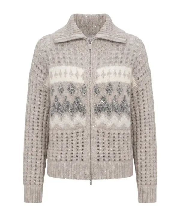 Peserico Sequin-embellished Jacquard-knit Cardigan