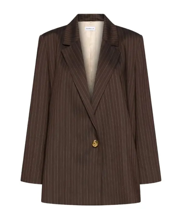 Marella Striped Suit Jacket - Brown
