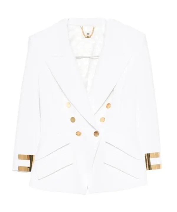 Elisabetta Franchi Double-breasted Three-quarter Sleeve Jacket - White
