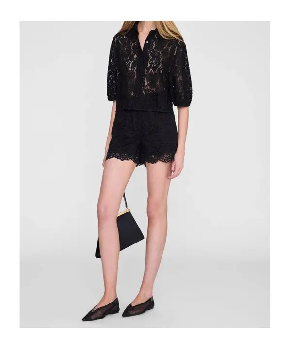 ANINE BING Elastic Waistband Lace Shorts