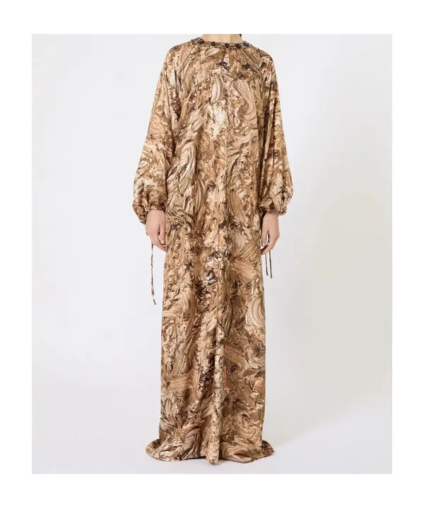 Max Mara Printed Silk Tunic Dress Gold
