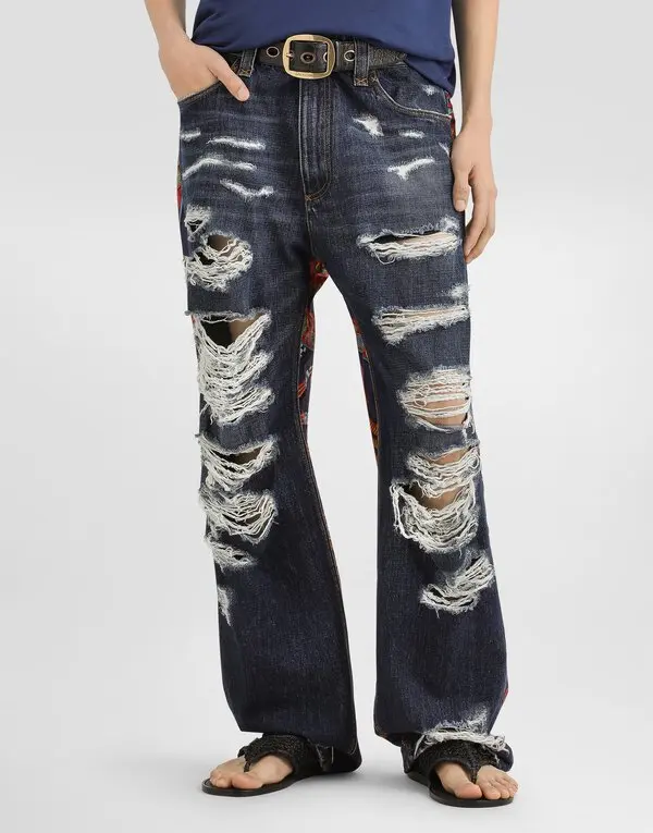 Dolce & Gabbana Denim Trousers With Carretto-print Applications