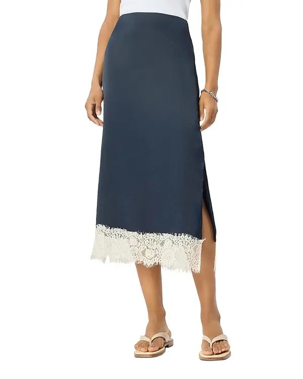 Whistles Lace Hem Satin Midi Skirt