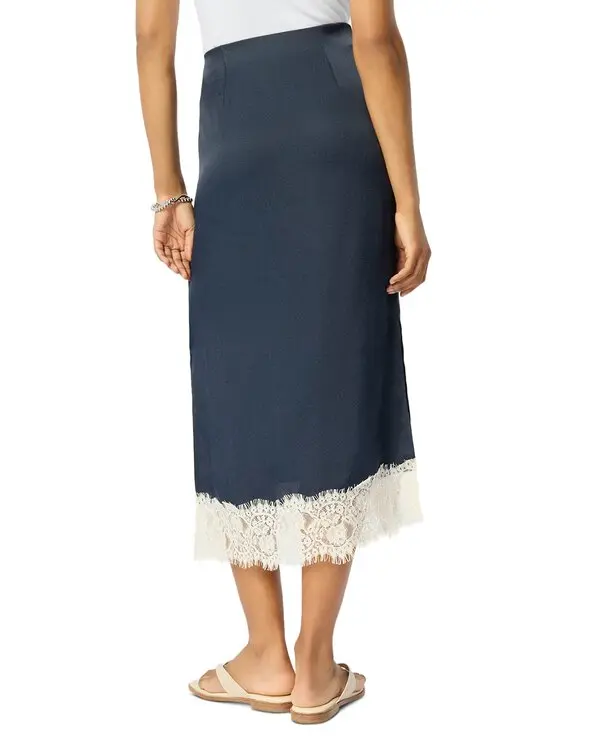 Whistles Lace Hem Satin Midi Skirt