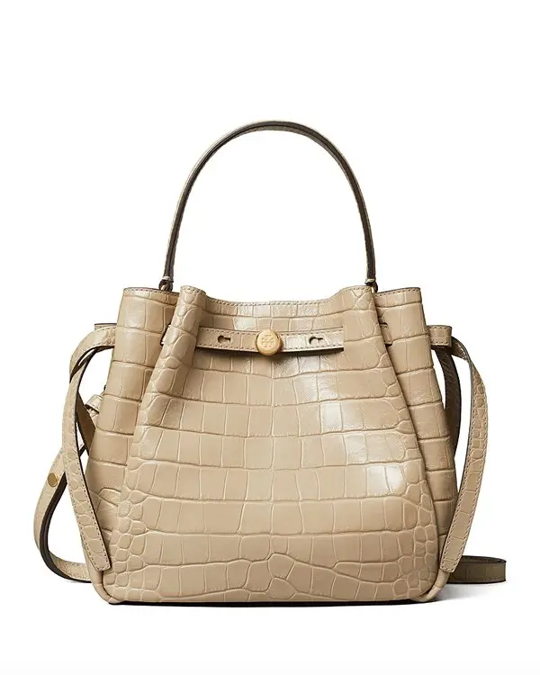 Tory Burch Romy Croc Embossed Leather Bucket Bag - Ginger Leaf