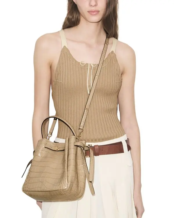 Tory Burch Romy Croc Embossed Leather Bucket Bag