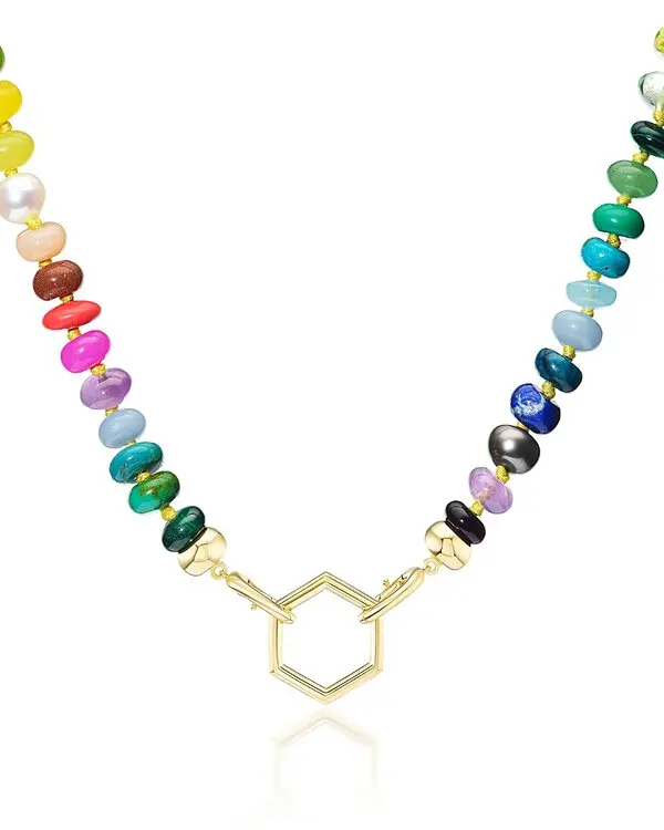Harwell Godfrey 18k Yellow Core Collection Multi Gemstone Beaded Hexagon Bale Foundation Necklace, 18 - Gold