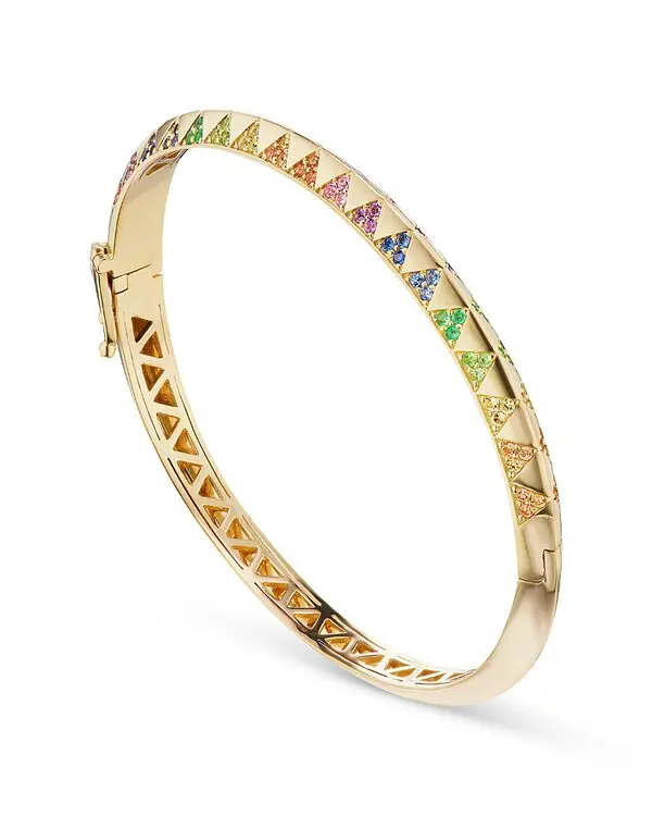 Harwell Godfrey 18k Yellow Knife Edge Multi Gemstone Bangle Bracelet - Gold