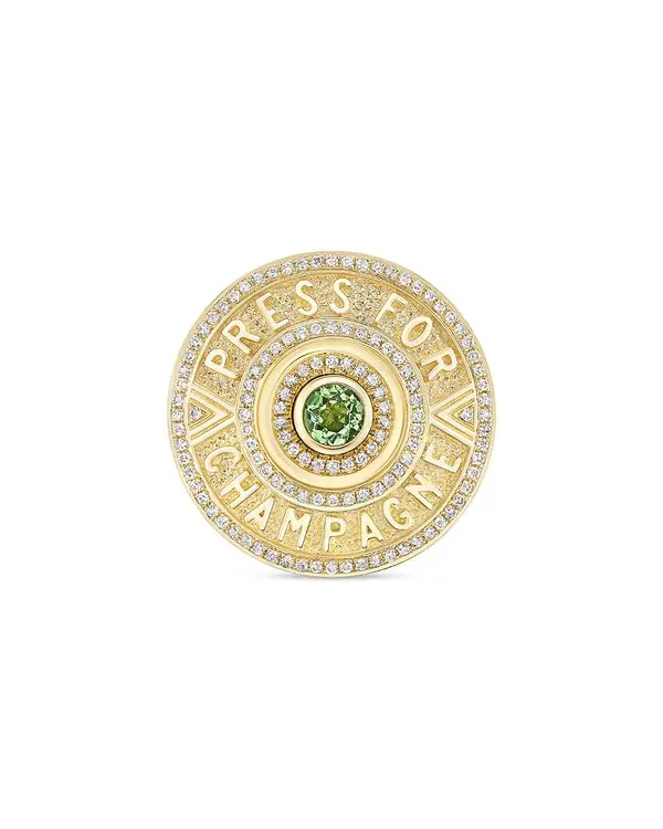 Harwell Godfrey 18k Yellow Press For Champagne Green Tourmaline & Diamond Button Ring - Gold