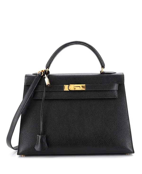 Hermès Kelly 32 Handbag Black Ardennes With Gold Hardware