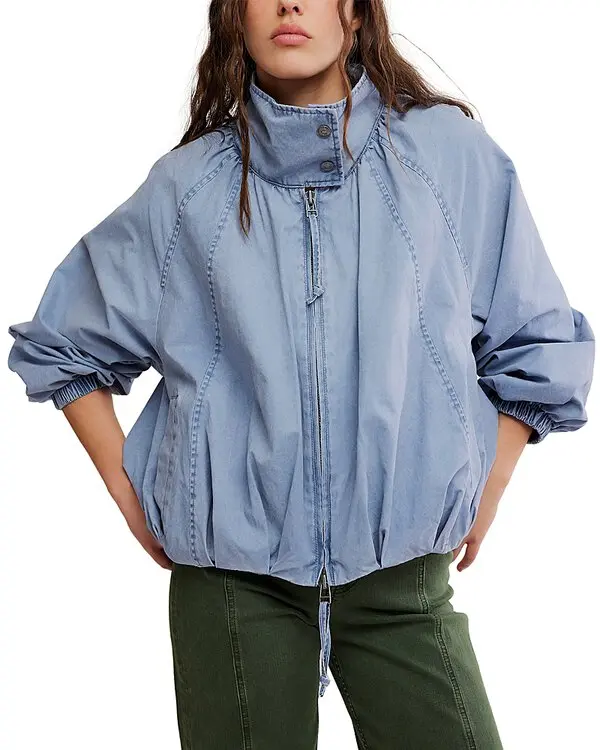 Free People Chelsea Jacket With Stand Collar And Drawstring Hem - Flint Stone