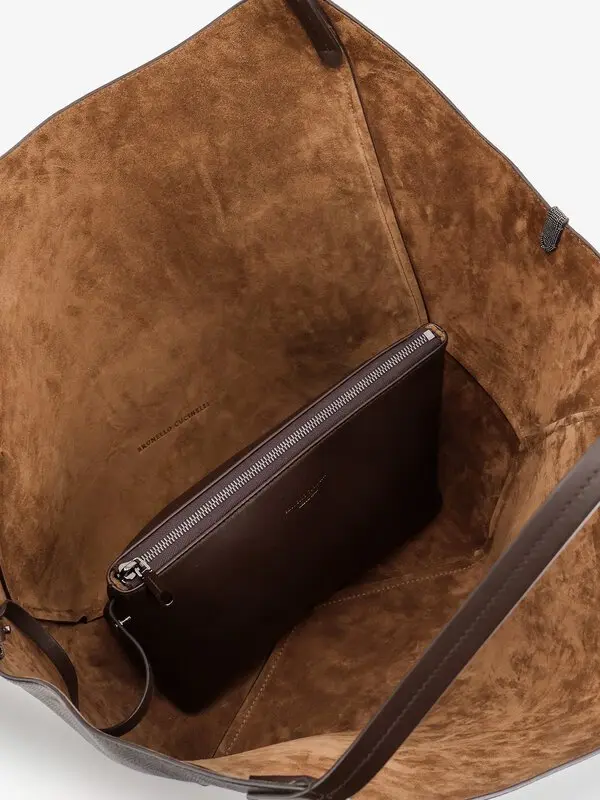 Brunello Cucinelli Leather Shopping Bag With Monili Detail