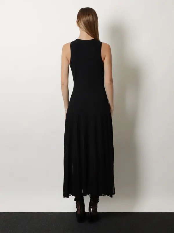 Alaïa Long Sleeveless Pleated Viscose Blend Dress