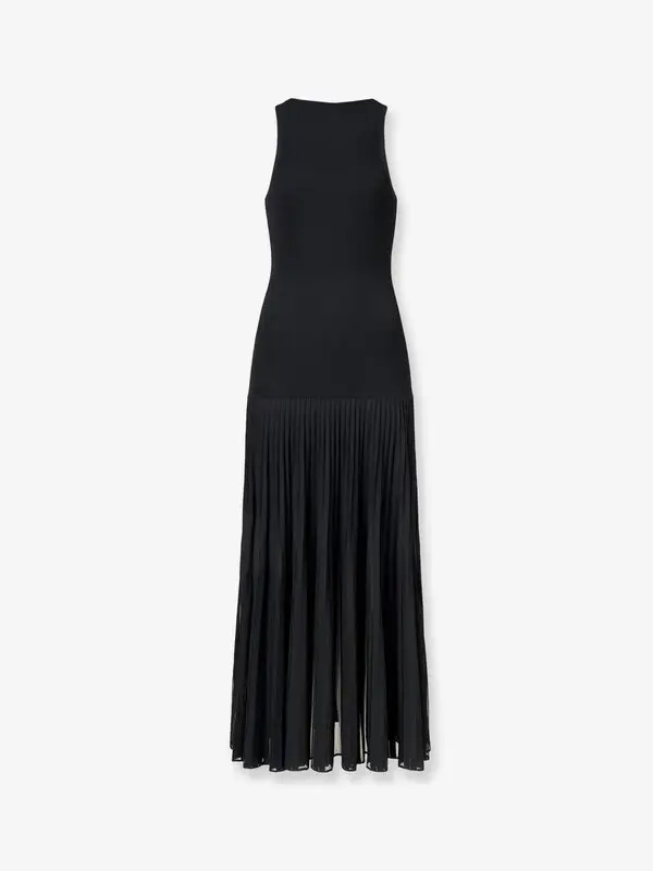 Alaïa Long Sleeveless Pleated Viscose Blend Dress