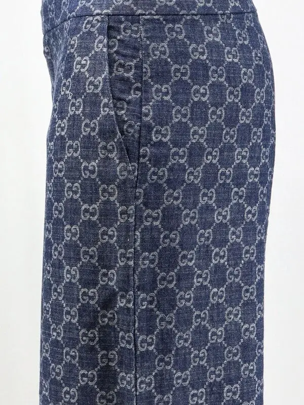 Gucci Cotton Denim Trousers With Gg Motif