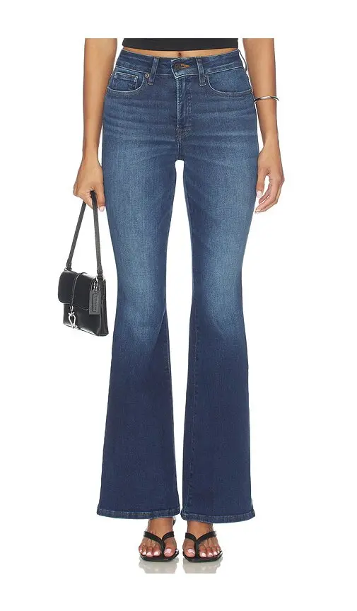 Good American Soft Tech Mid Flare In Blue - Indigo