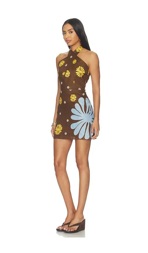 CALA DE LA CRUZ Halterneck Printed Linen Dress
