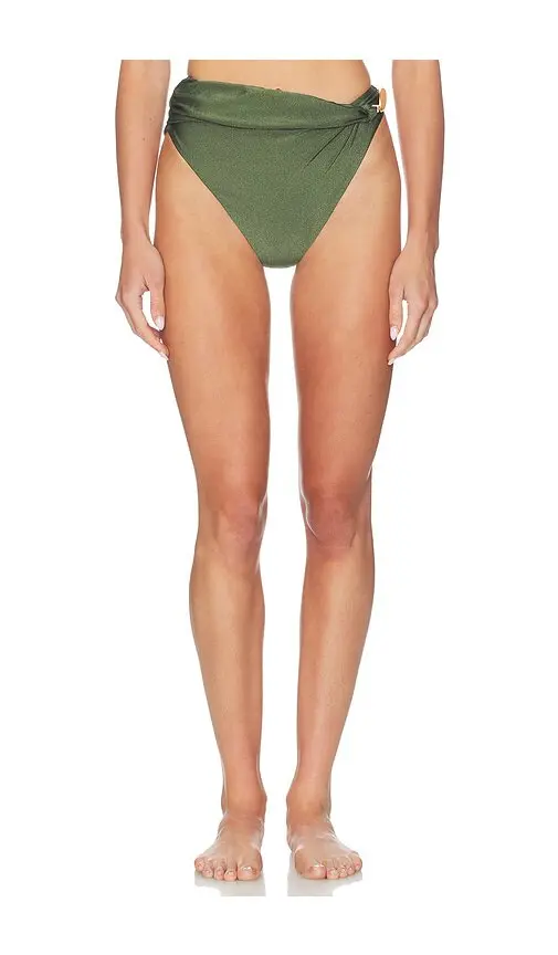 PatBO Aurora Lycra High Waist Bikini Bottom In Olive