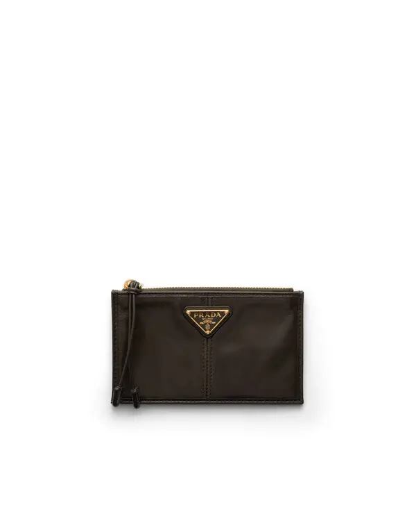 Prada Leather Card Holder With Zipper - Forest