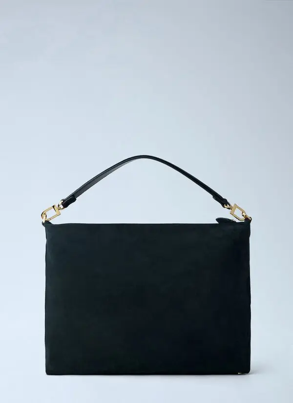 TOTEME Medium Bevel Suede Shoulder Bag - Black