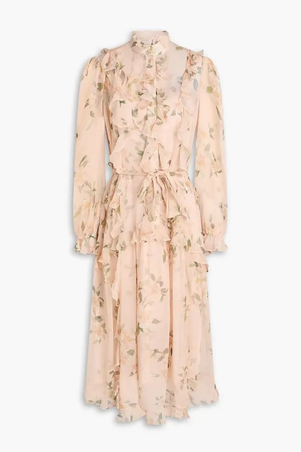 Zimmermann Pussybow Ruffled Floralprint Silkgeorgette Midi Dress - Blush