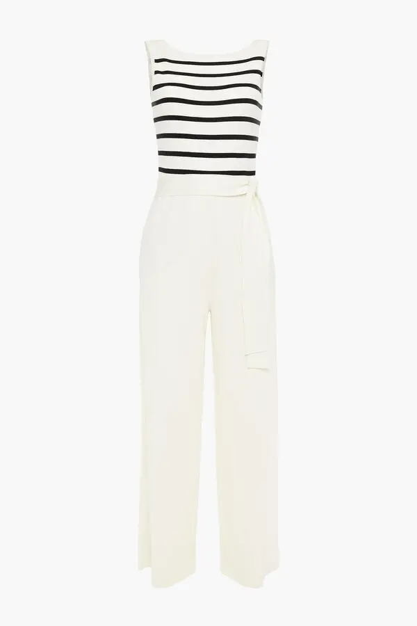 Loro Piana Maya Bay Belted Striped Silk And Cottonblend Jumpsuit - Ivory