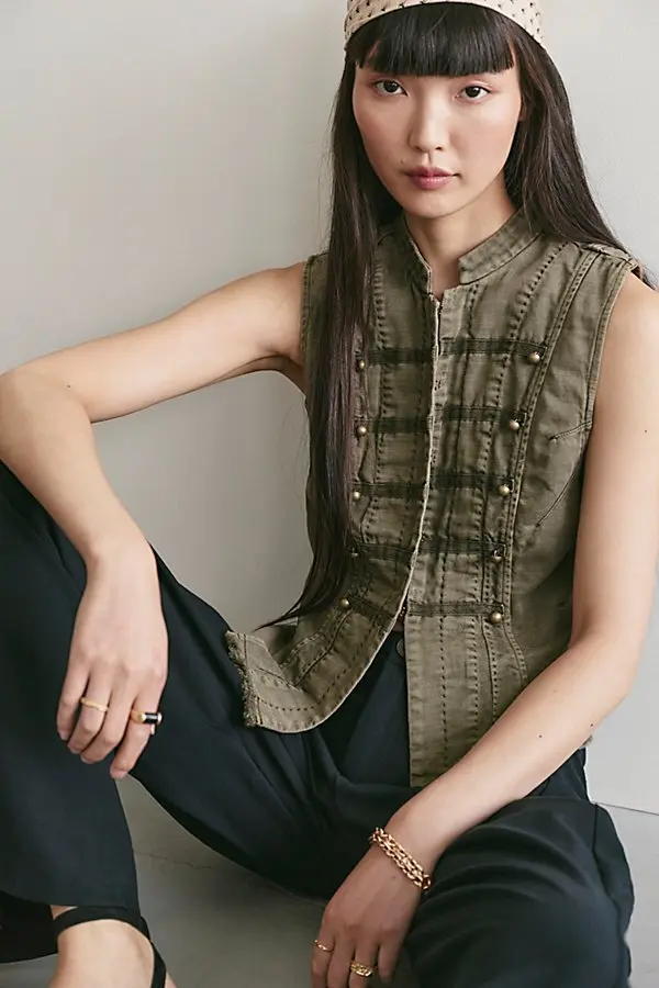 Free People Hearts On Fire Band Vest Jacket - Sealion
