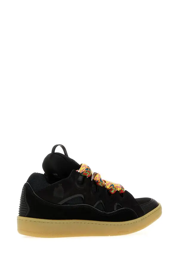 LANVIN Leather And Fabric Curb Sneakers