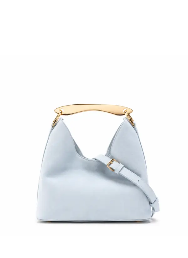 ELLEME Boomerang Small Suede Shoulder Bag With Gold Hardware - Light Blue