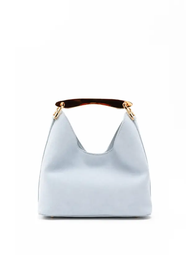 ELLEME Boomerang Small Suede Shoulder Bag With Gold Hardware - Light Blue