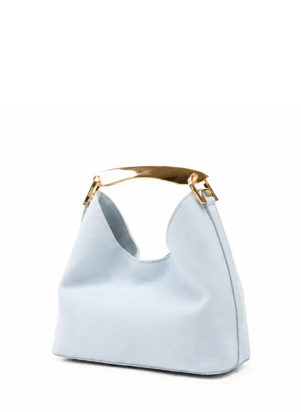 ELLEME Boomerang Small Suede Shoulder Bag With Gold Hardware - Light Blue