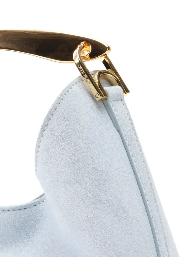 ELLEME Boomerang Small Suede Shoulder Bag With Gold Hardware - Light Blue