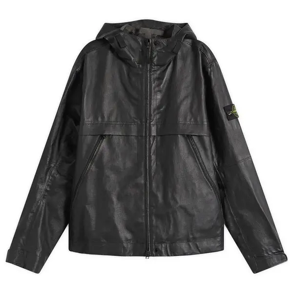 Stone Island Leather Organza Hooded Jacket - Black