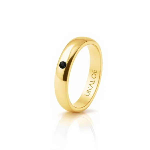 UNALOE Gold / Black Gold Plated Band Ring With Black Diamond