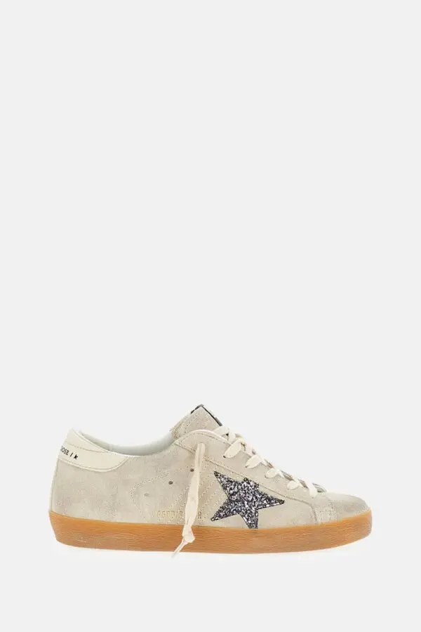GOLDEN GOOSE Superstar Suede Sneakers With Glitter Star - Grigio