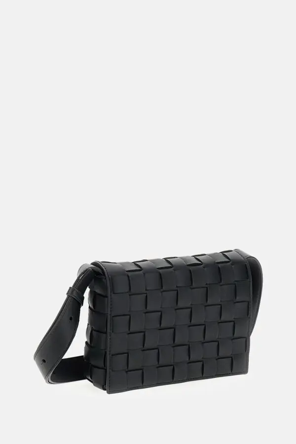 Bottega Veneta Woven Leather Messenger Bag - Nero
