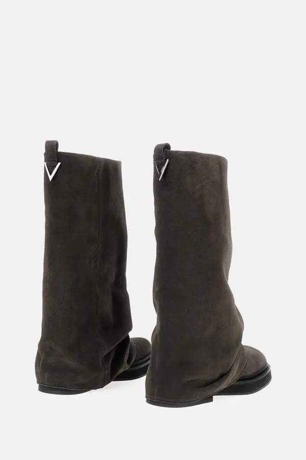 Attico Robin Suede Leather Draped Panel Boots - Brown