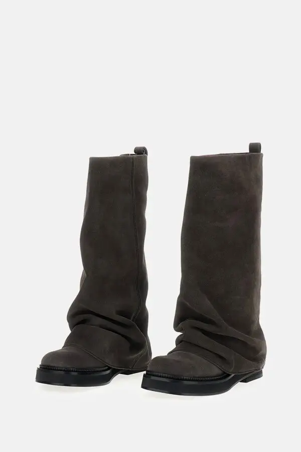Attico Robin Suede Leather Draped Panel Boots - Brown