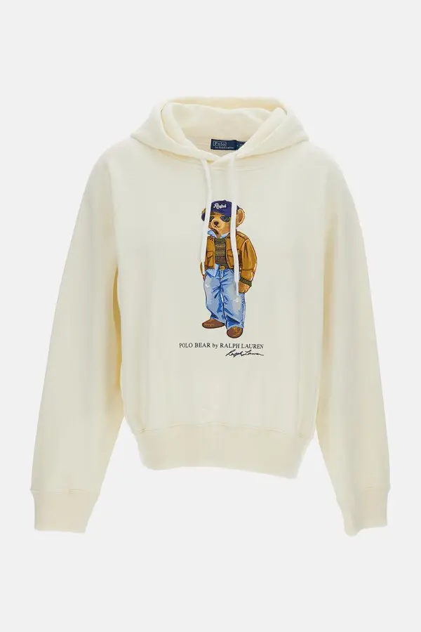 Polo Ralph Lauren Cotton-blend Terry Hoodie With Embroidered Polo Bear Motif - Bianco
