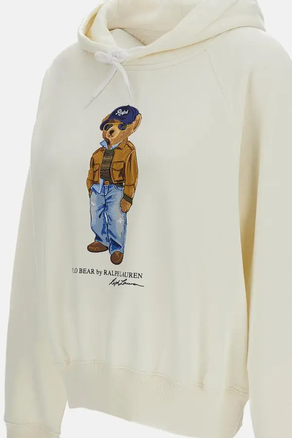 Polo Ralph Lauren Cotton-blend Terry Hoodie With Embroidered Polo Bear Motif - Bianco