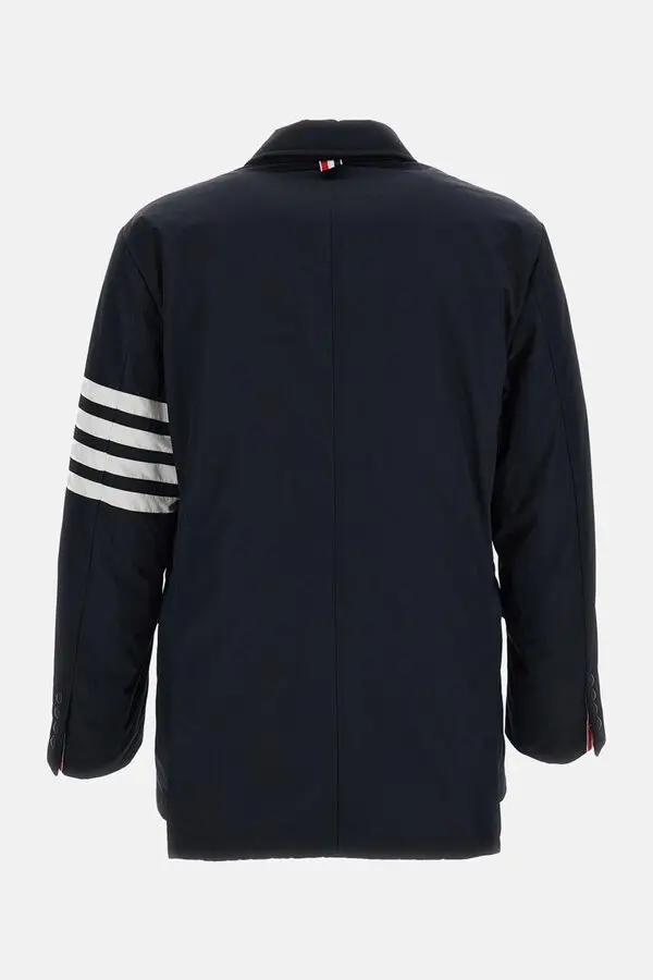 Thom Browne Poly Tech Padded Overcoat With 4-bar Detail - Blu