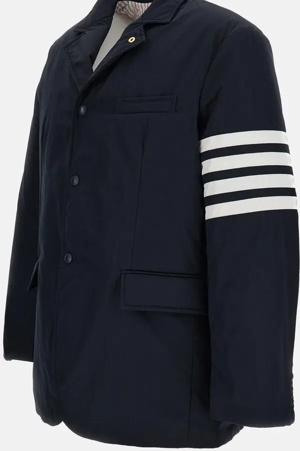 Thom Browne Poly Tech Padded Overcoat With 4-bar Detail - Blu