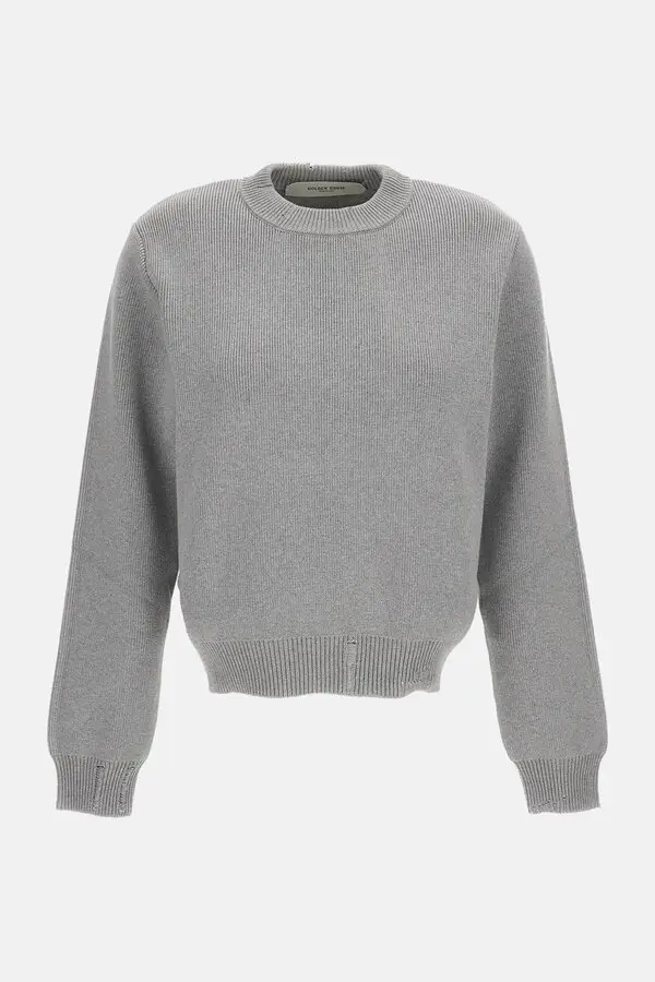 GOLDEN GOOSE Maglia Girocollo In Cotone Distressed - Grigio