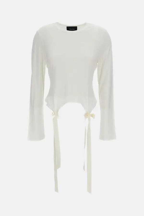 Simone Rocha Long Sleeve T-shirt With Bow Detail - Bianco