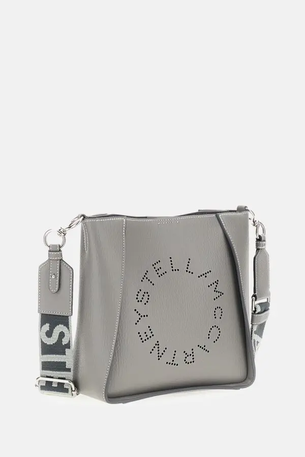 Stella McCartney Logo Crossbody Bag With Grainy Strap - Grigio