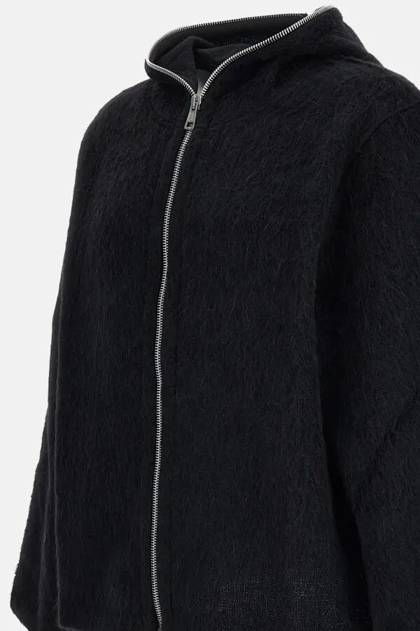 Our Legacy Full-zip Wool Blend Hooded Sweater - Nero