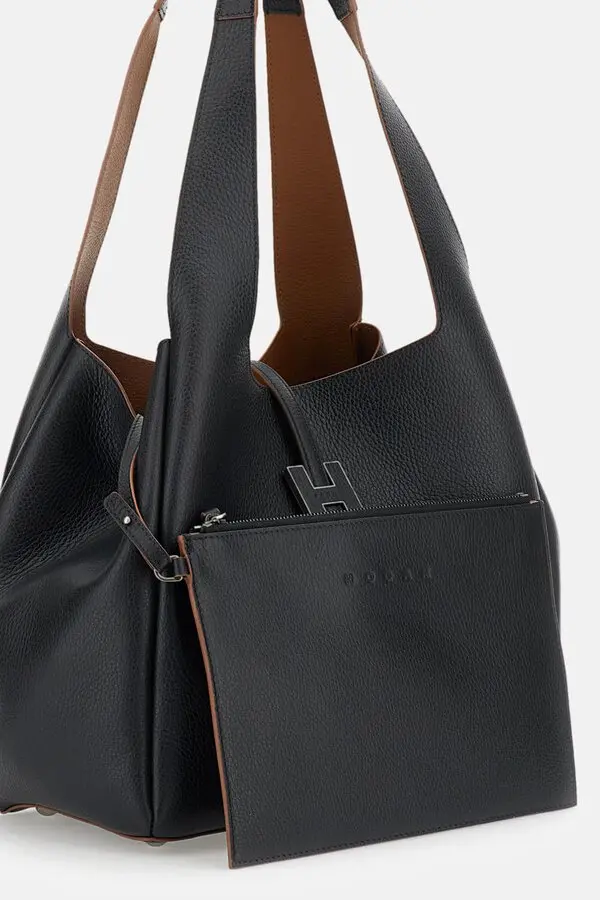 Hogan Leather Tote Bag With Embossed Logo Pendant