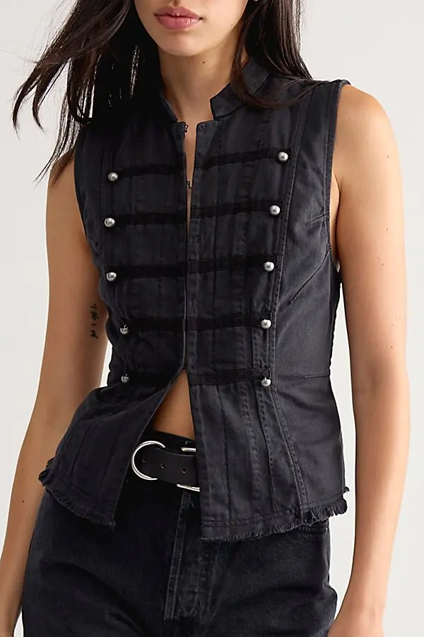 Free People Hearts On Fire Band Vest - Black