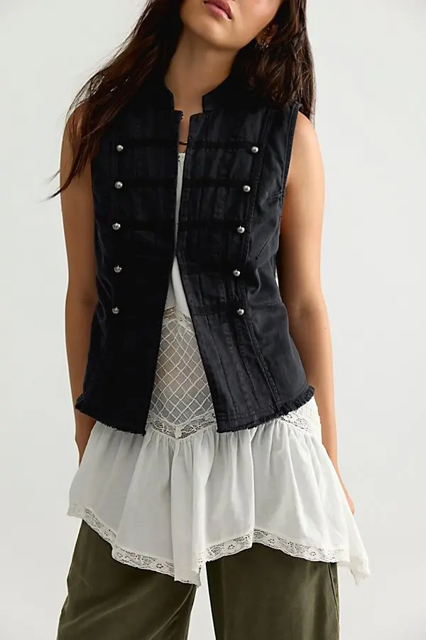 Free People Hearts On Fire Band Vest - Black