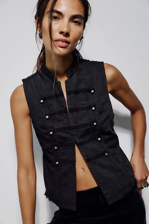 Free People Hearts On Fire Band Vest - Black